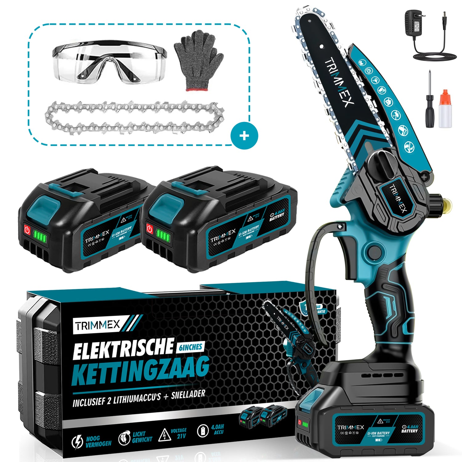 Trimmex® Mini Kettingzaag - Inclusief Opbergkoffer en Twee Krachtige B ...