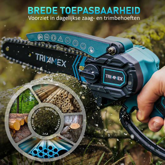Trimmex® Mini Kettingzaag - Inclusief Opbergkoffer en Twee Krachtige B